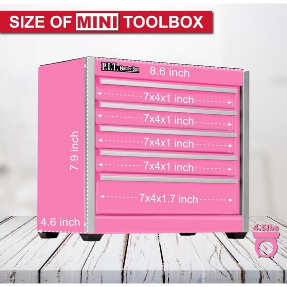 P.I.T. | Storage & Organization | Pit Mini Pink Tool Box Portable 5drawer Micro Roll Cab 5 ...